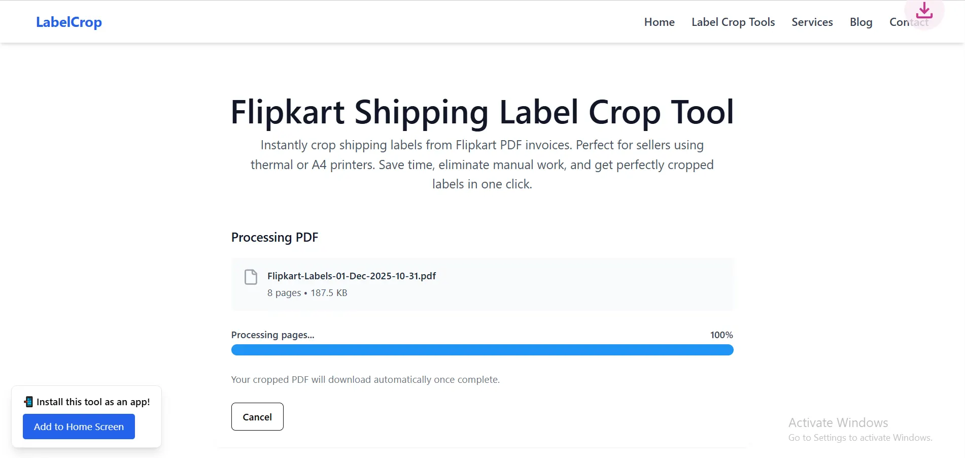 Preview of cropped Flipkart TAX INVOICE label